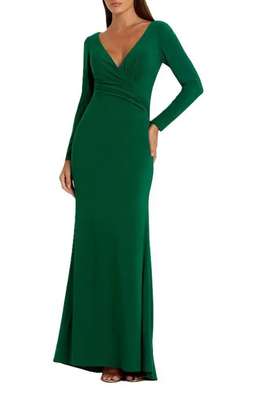 Mac Duggal Long Sleeve Ruched Jersey Gown