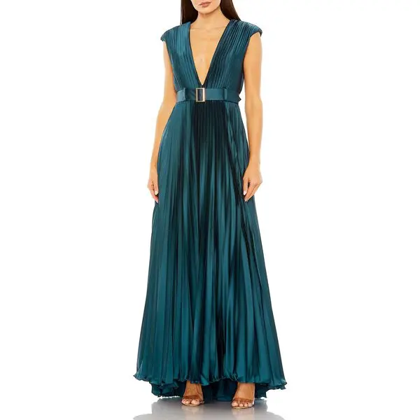 Mac Duggal Pleated Belted Gown - Midnight