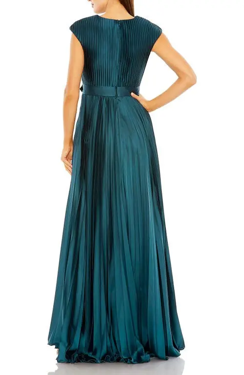 Mac Duggal Pleated Belted Gown - Midnight