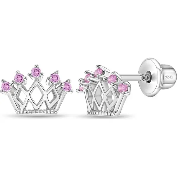 IN SEASON JEWELRY 925 Sterling Crown Stud Earrings - Pink