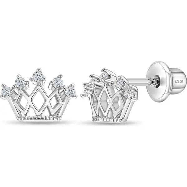 IN SEASON JEWELRY 925 Sterling Crown Stud Earrings - Silver