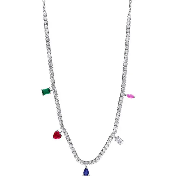 JULIANNA B. Multi Lab-created Gemstone Charm Station Necklace - Sterling Silver