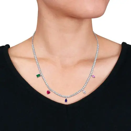 JULIANNA B. Multi Lab-created Gemstone Charm Station Necklace