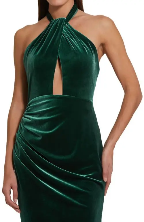 Mac Duggal Velvet Halter Column Gown With Keyhole