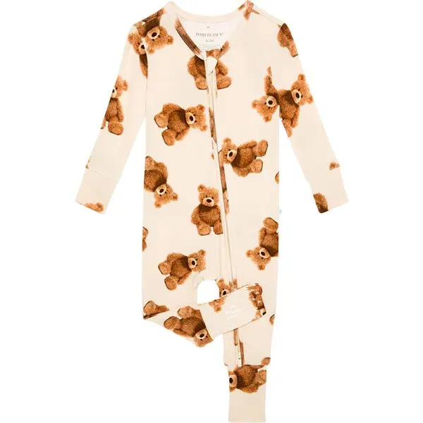 POSH PEANUT Teddy Freddy Fitted Convertible Footie Pajamas - Beige