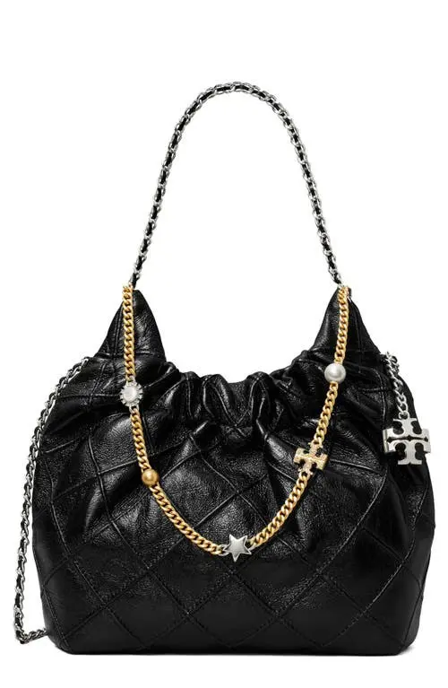 Tory Burch Mini Fleming Distressed Leather Hobo Bag