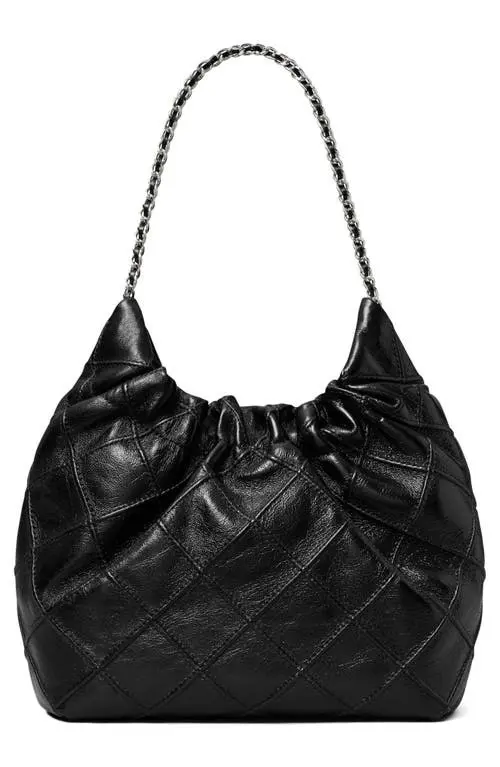 Tory Burch Mini Fleming Distressed Leather Hobo Bag