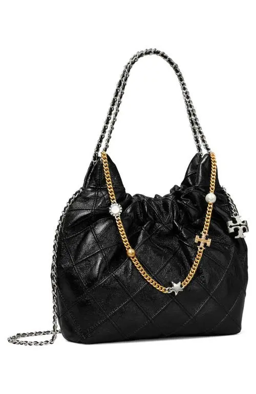 Tory Burch Mini Fleming Distressed Leather Hobo Bag
