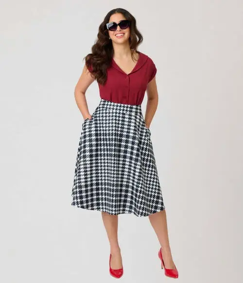 Unique Vintage Vivien Swing Skirt - Black Plaid