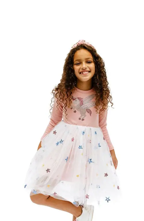 LOLA + THE BOYS Tulle Dress With Unicorn And Star Detail - Pink