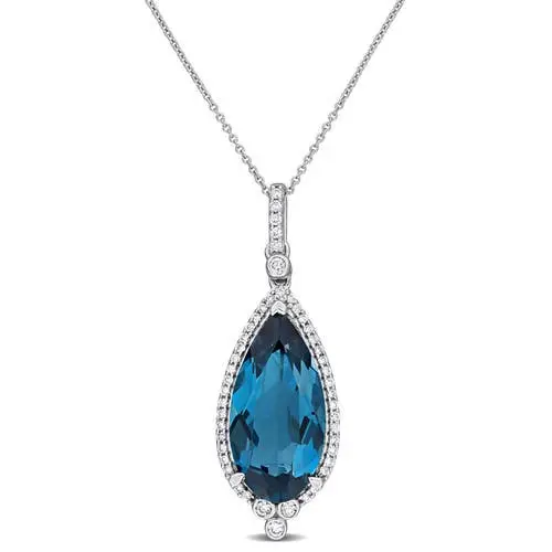 JULIANNA B. Diamond And London Teardrop Pendant Necklace - Blue Topaz