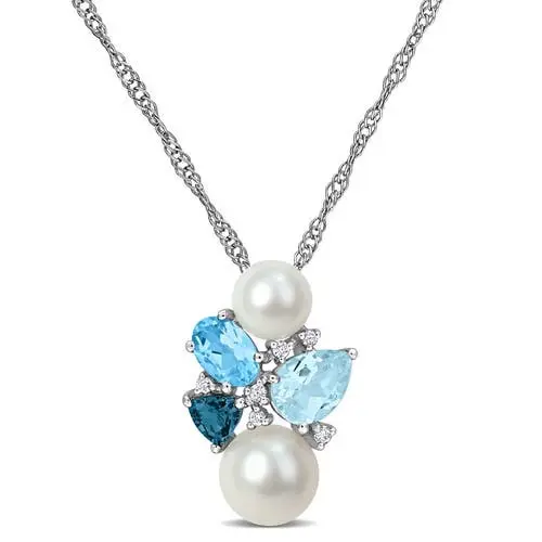 JULIANNA B. Pearl And Diamond Necklace - Blue Topaz