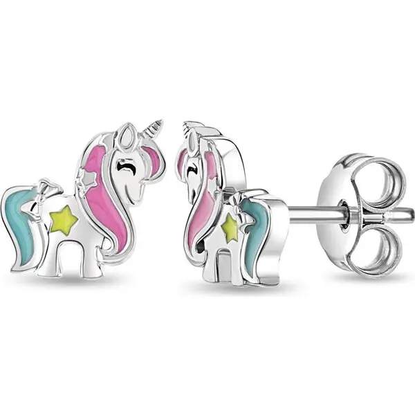 IN SEASON JEWELRY Enamel Unicorn Stud Earrings - Pink
