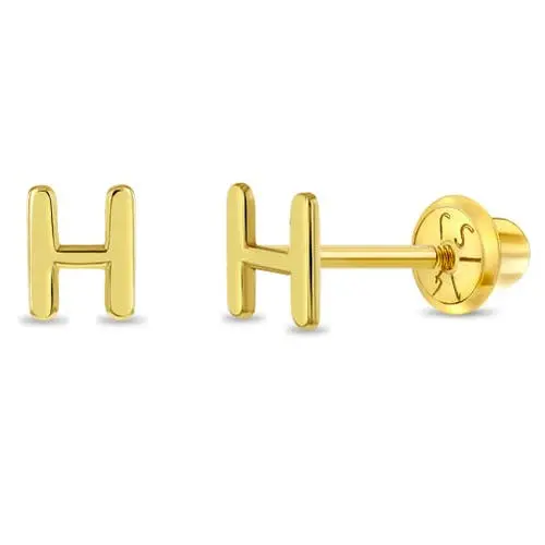 IN SEASON JEWELRY 14k Initial Letter Stud Earrings - Letter H