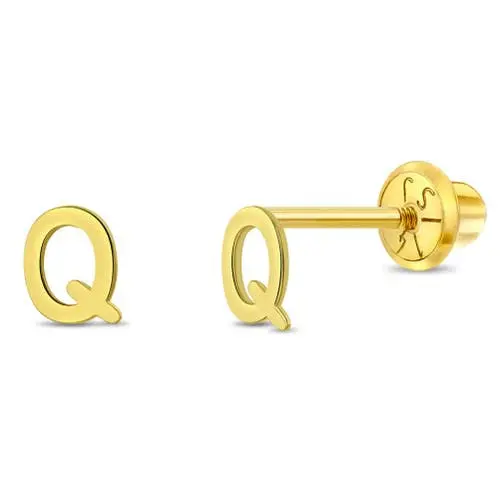 IN SEASON JEWELRY 14k Initial Letter Stud Earrings - Letter Q