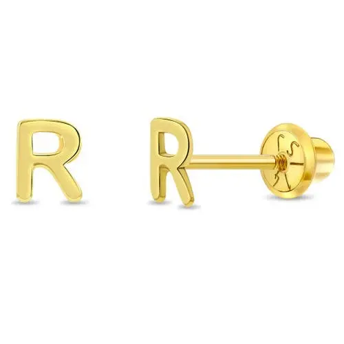 IN SEASON JEWELRY 14k Initial Letter Stud Earrings - Letter R