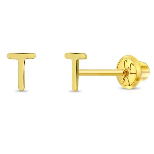 IN SEASON JEWELRY 14k Initial Letter Stud Earrings - Letter T