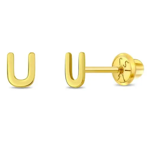 IN SEASON JEWELRY 14k Initial Letter Stud Earrings - Letter U