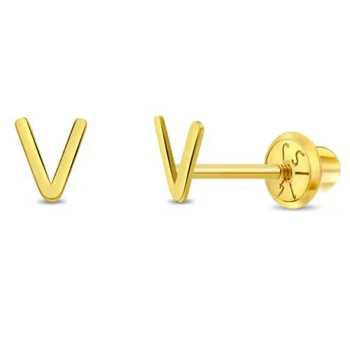IN SEASON JEWELRY 14k Initial Letter Stud Earrings - Letter V