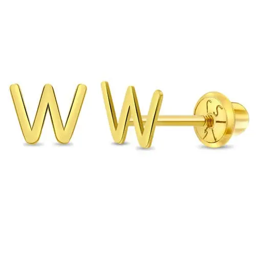 IN SEASON JEWELRY 14k Initial Letter Stud Earrings - Letter W