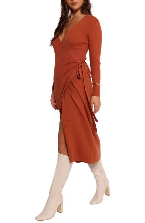 PETAL & PUP Kellan Long Sleeve Wrap Midi Dress