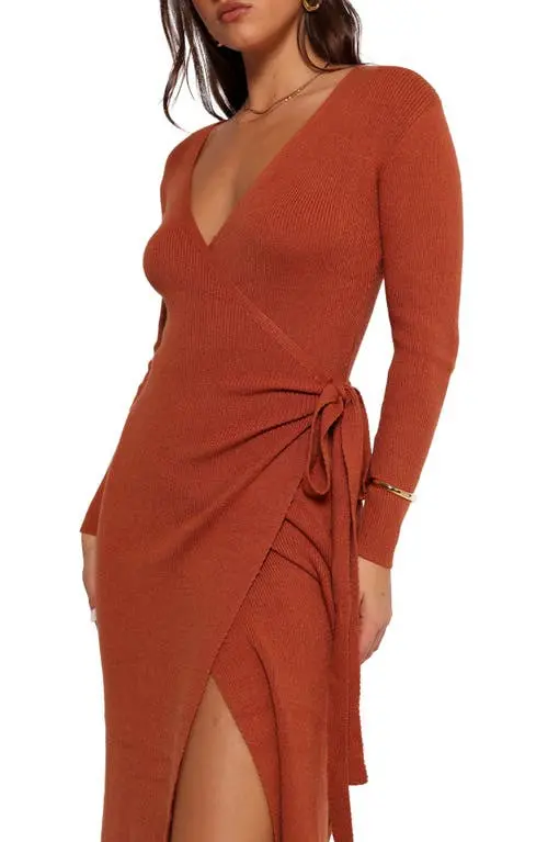 PETAL & PUP Kellan Long Sleeve Wrap Midi Dress