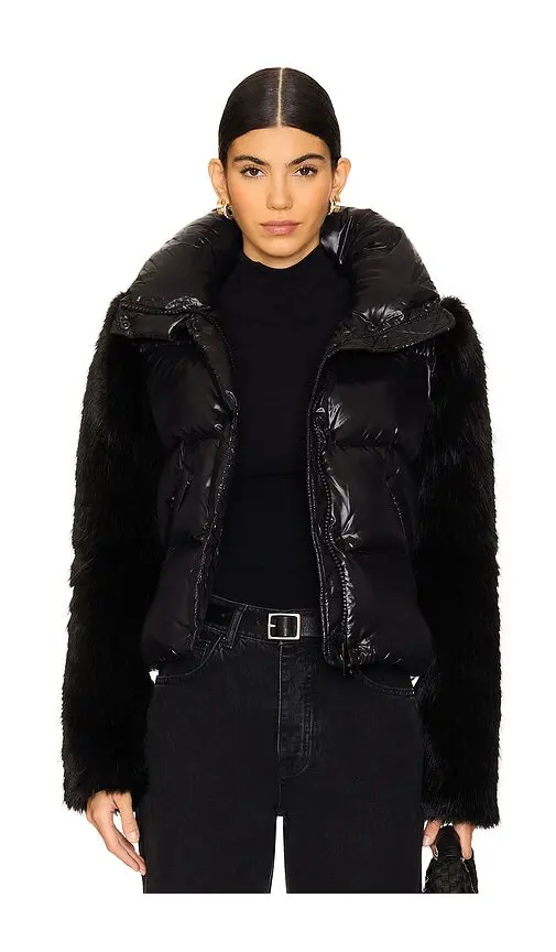 Gianna Faux Fur Trim Jacket In Black Jet Black Editorialist