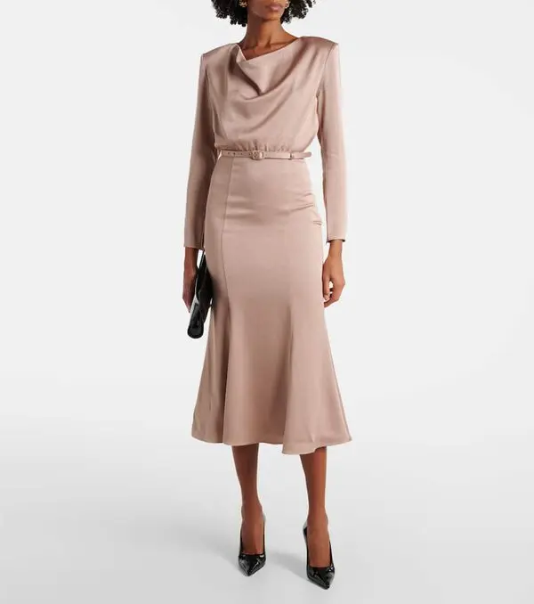 Roland Mouret Belted Satin Crêpe Midi Dress