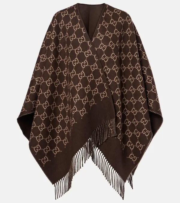 Gucci Gg Wool Jacquard Shawl - Brown
