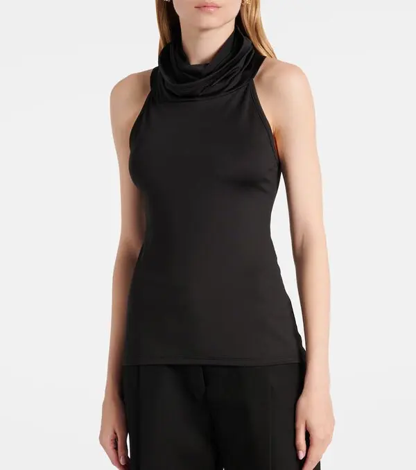 Victoria Beckham Sleeveless Draped Jersey Top - Black