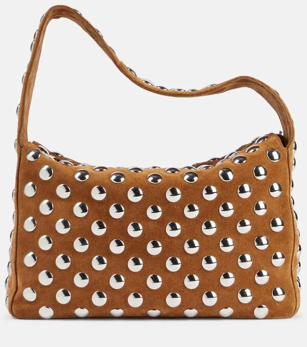 Khaite Elena Studded Suede Shoulder Bag - Brown