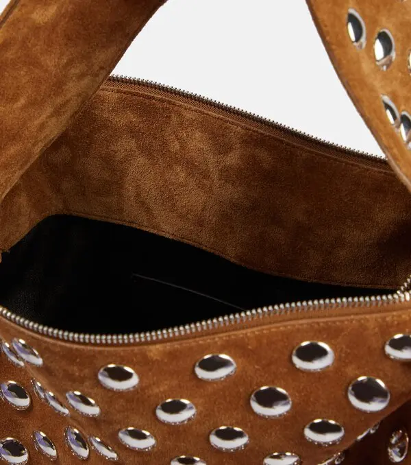 Khaite Elena Studded Suede Shoulder Bag - Brown