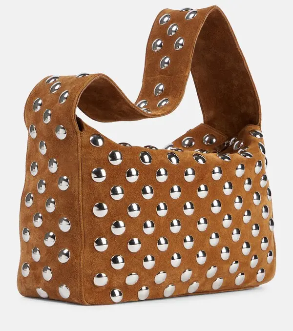 Khaite Elena Studded Suede Shoulder Bag - Brown