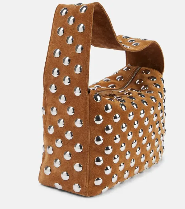 Khaite Elena Studded Suede Shoulder Bag - Brown