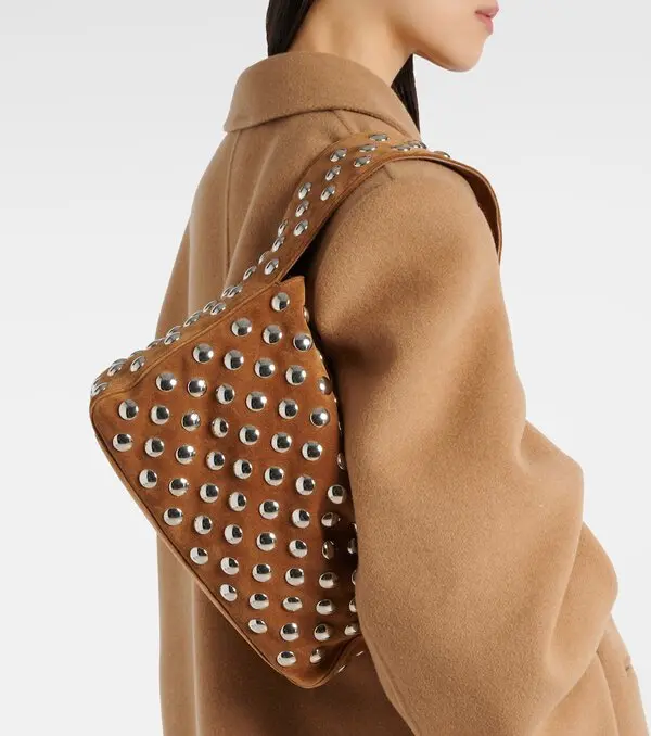 Khaite Elena Studded Suede Shoulder Bag - Brown