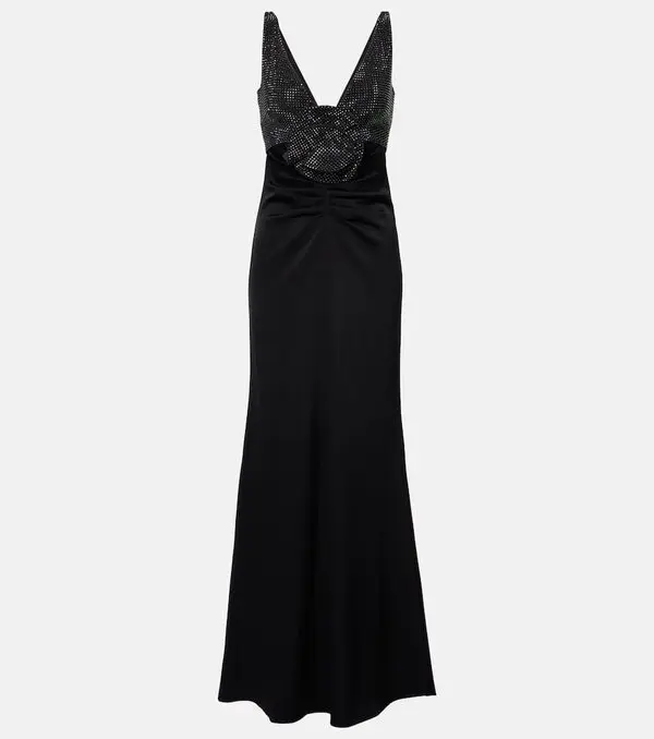 Roland Mouret Floral-appliqué Embellished Satin Crepe Gown - Black