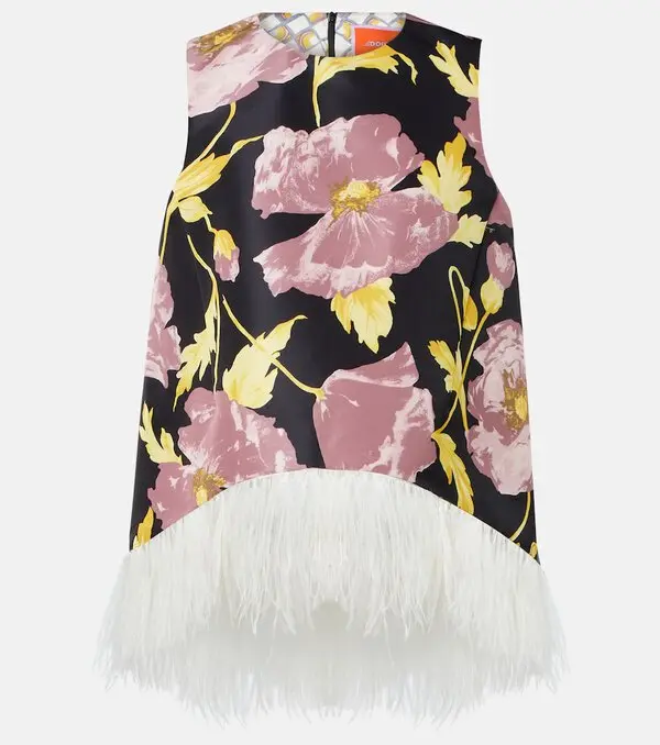 La DoubleJ La Scala Feather-trimmed Top - Multicoloured