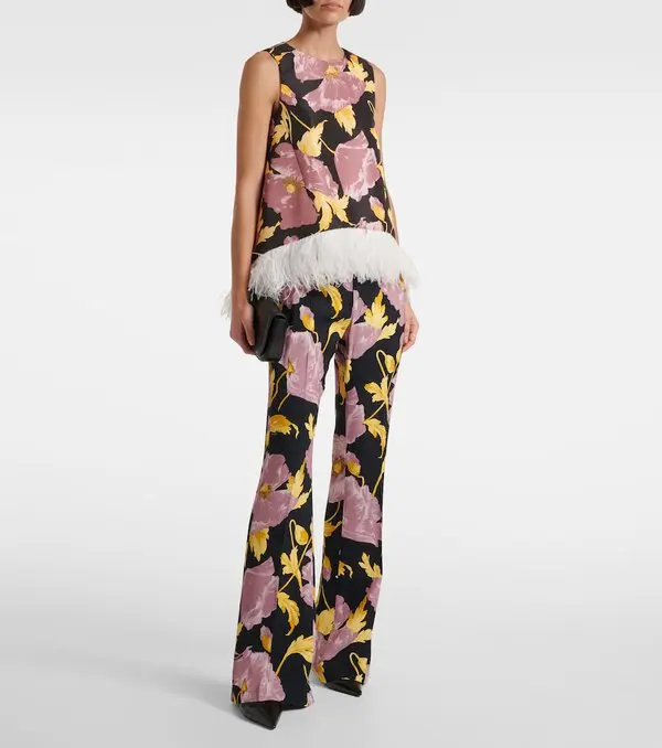 La DoubleJ La Scala Feather-trimmed Top - Multicoloured