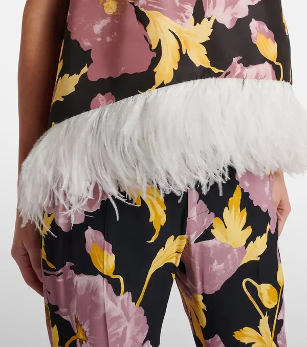La DoubleJ La Scala Feather-trimmed Top - Multicoloured