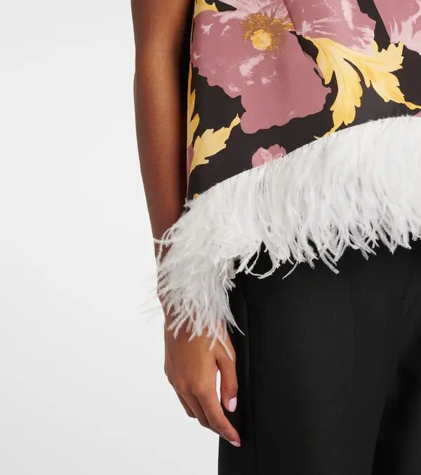 La DoubleJ La Scala Feather-trimmed Top - Multicoloured