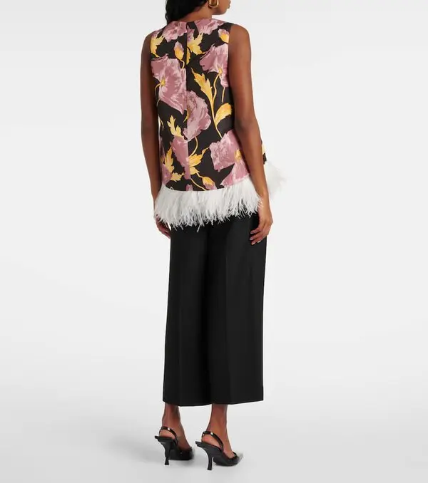 La DoubleJ La Scala Feather-trimmed Top - Multicoloured