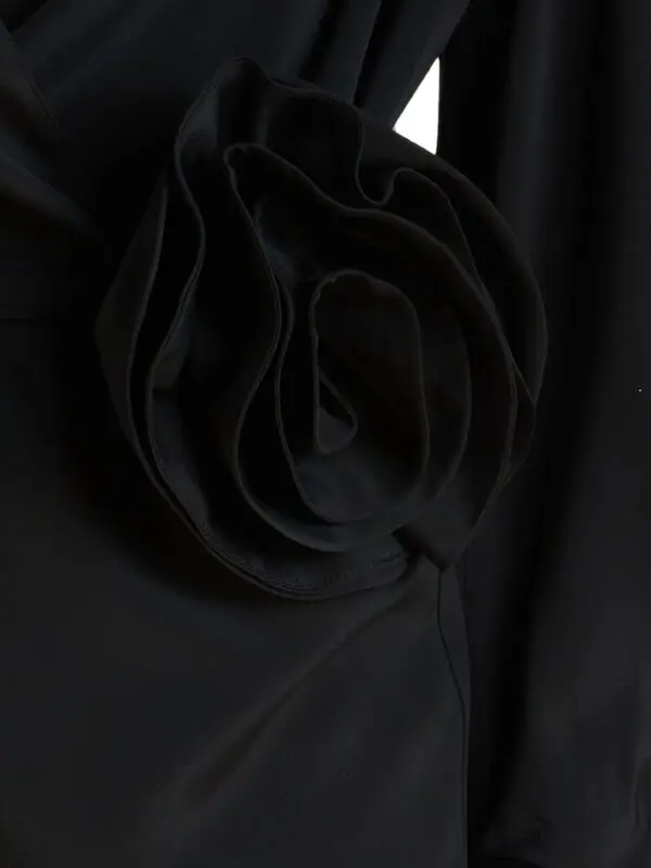SIMONA CORSELLINI Floral Appliqué Wrap Blouse - Black