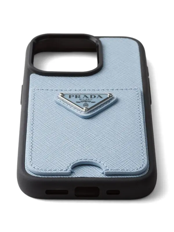 Prada Triangle-logo Iphone 15 Pro Case - Blue