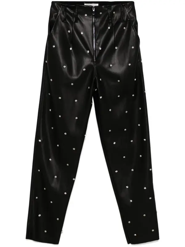 NISSA Crystal-embellished Faux Leather Trousers