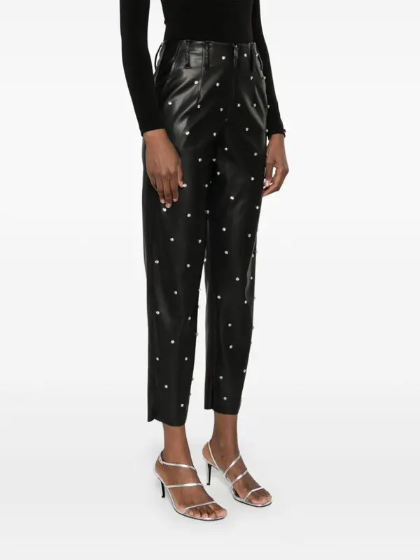 NISSA Crystal-embellished Faux Leather Trousers