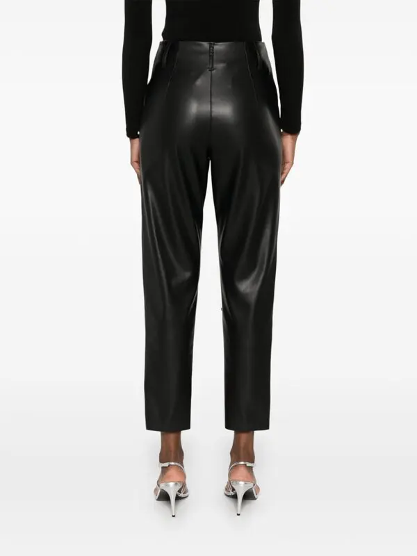 NISSA Crystal-embellished Faux Leather Trousers