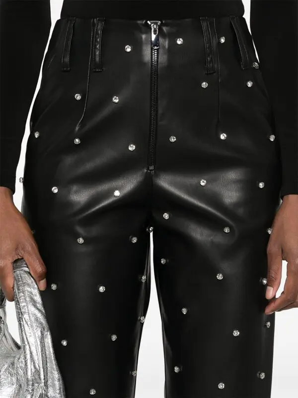 NISSA Crystal-embellished Faux Leather Trousers