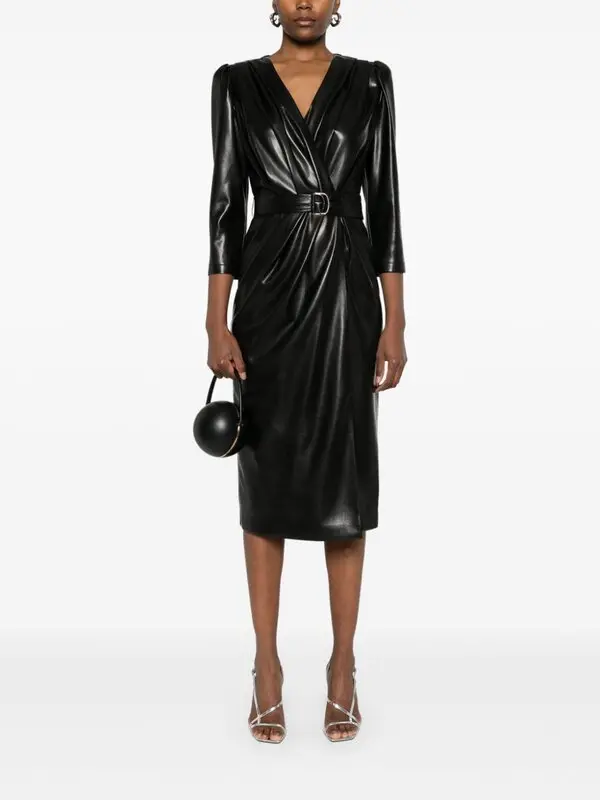 NISSA Faux-leather Midi Dress
