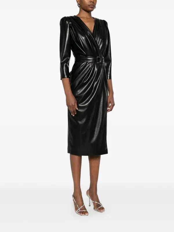 NISSA Faux-leather Midi Dress