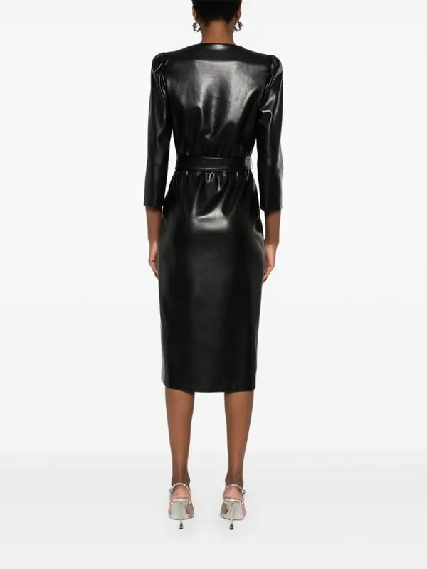 NISSA Faux-leather Midi Dress